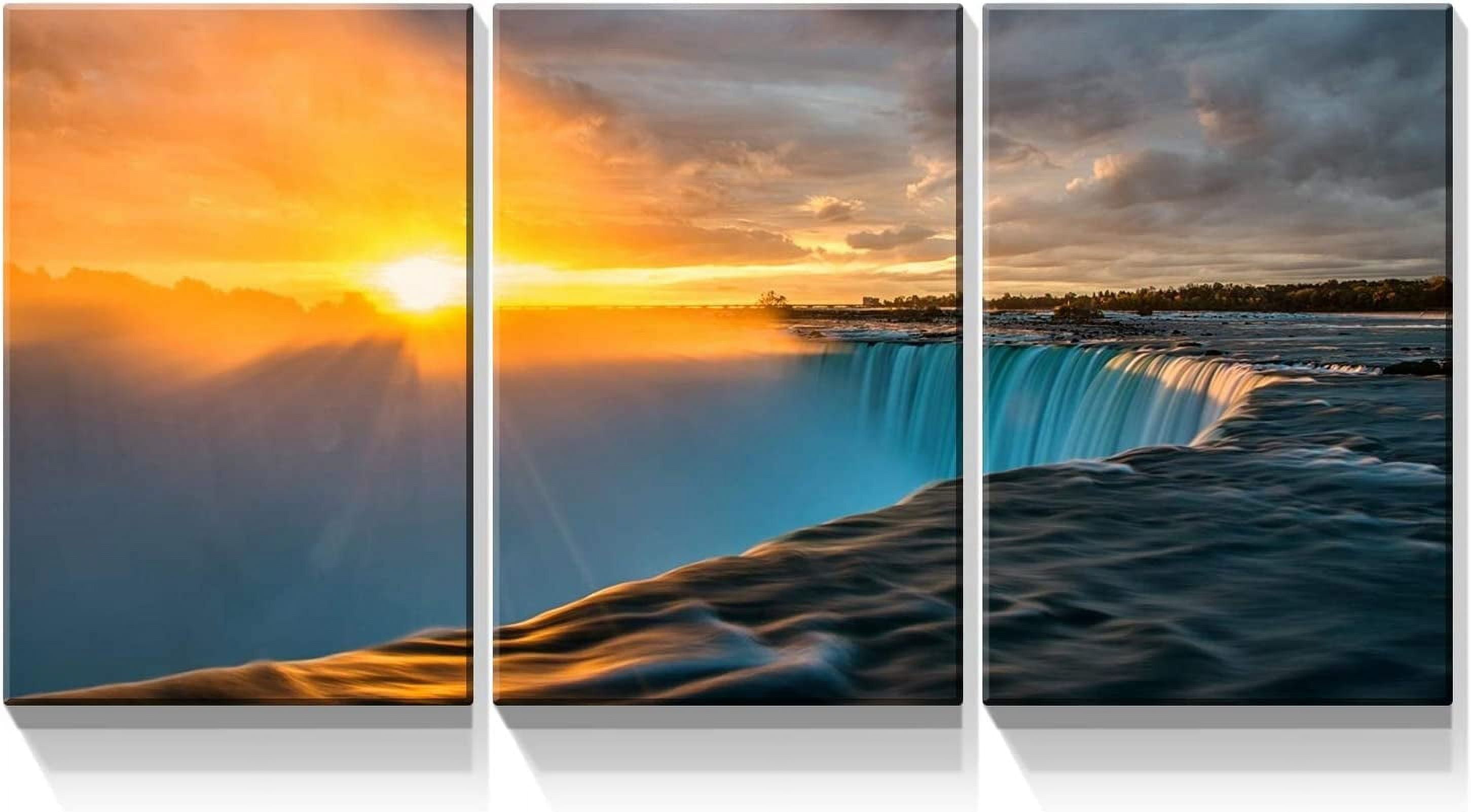 - 3 Panel Canvas Wall Art for Living Room - Green Niagara Falls Cliff ...