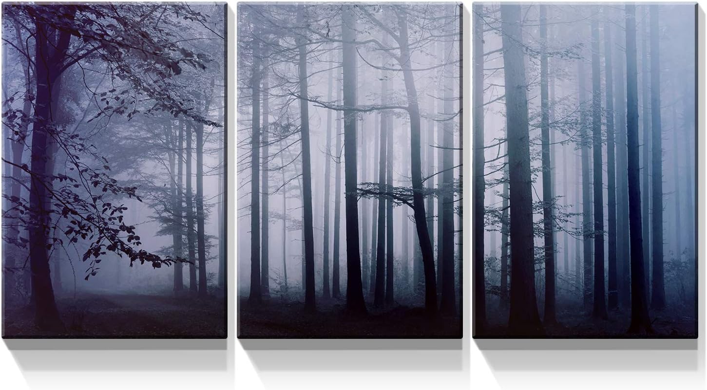 - 3 Panel Canvas Wall Art for Living Room - Misty Forest Landscape ...