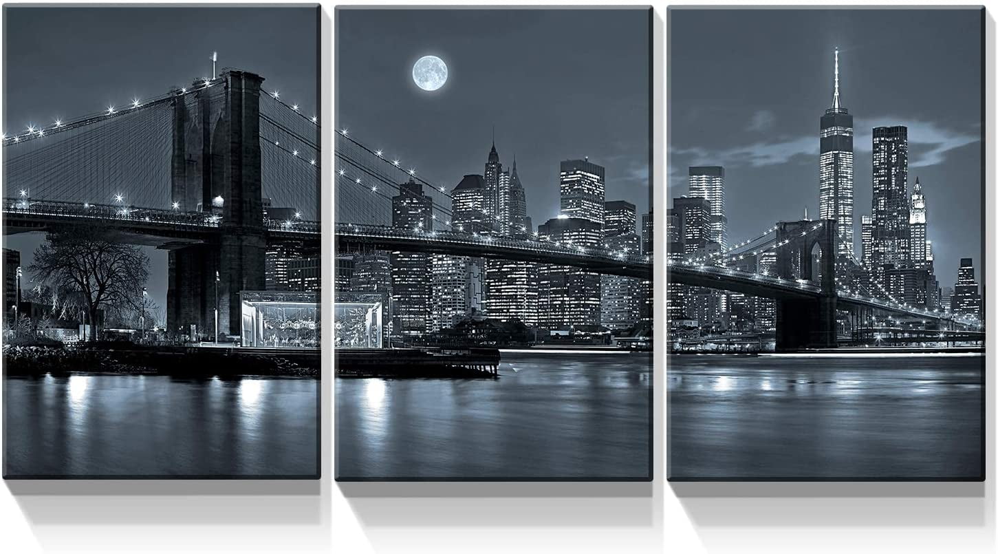 3 Panel Canvas Wall Art Prints - Modern New York Prints Cityscape Brooklyn Bridge Picture on ...