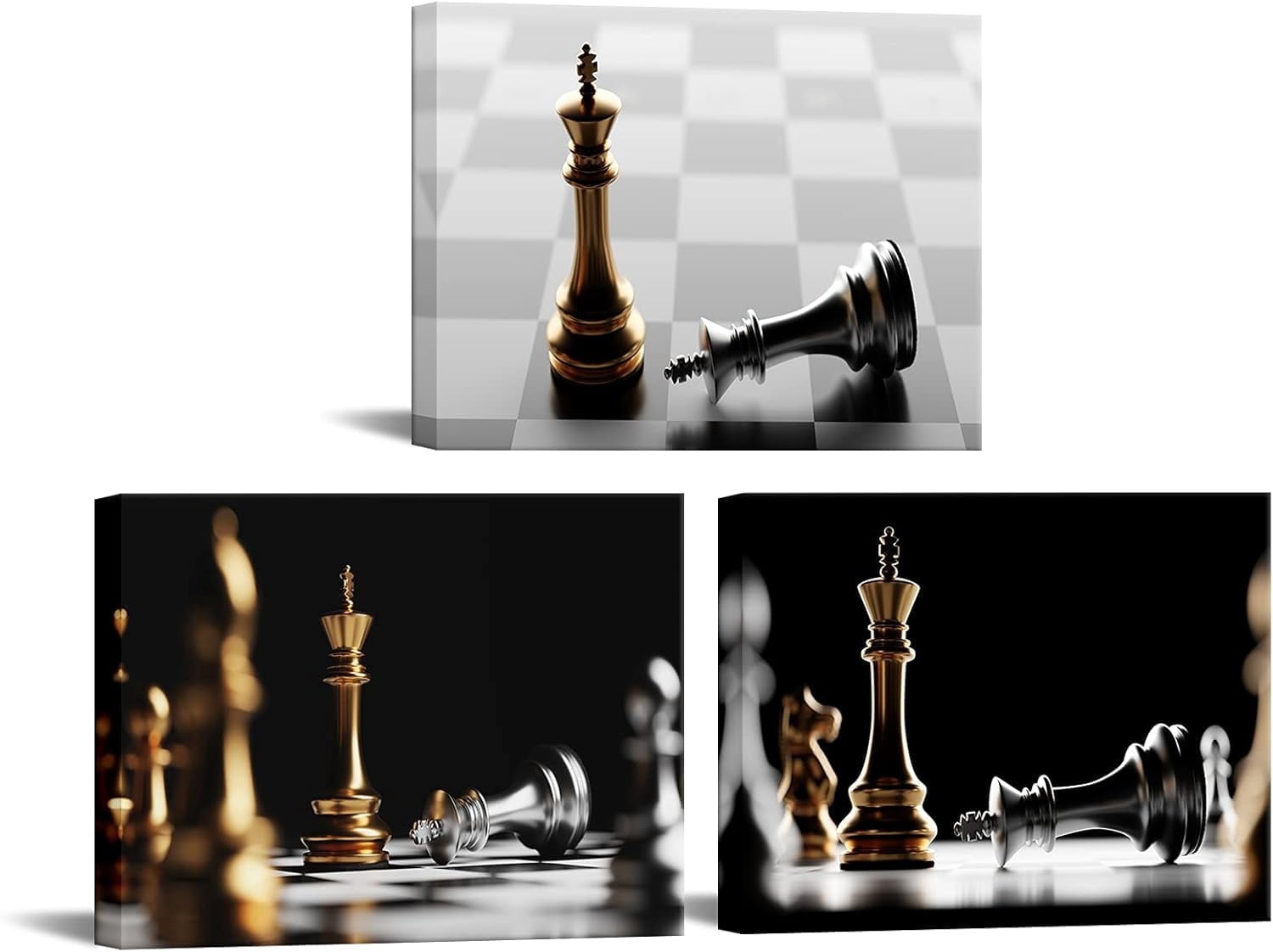 3 Panel Chess Canvas Wall Art King and Knight Game Painting Poster ...
