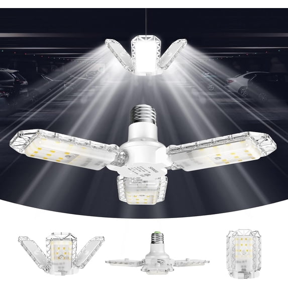 3-Panel Deformable LED Garage Light, 300W Equivalent 30W, Garage Lights ...