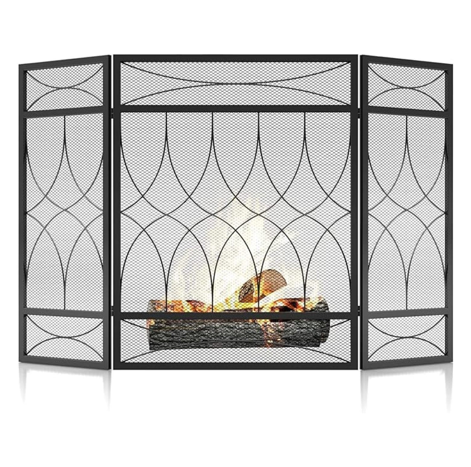 3-Panel Fireplace Screen 50.4"(L) x 31.8"(H) Fireproof Protection ...