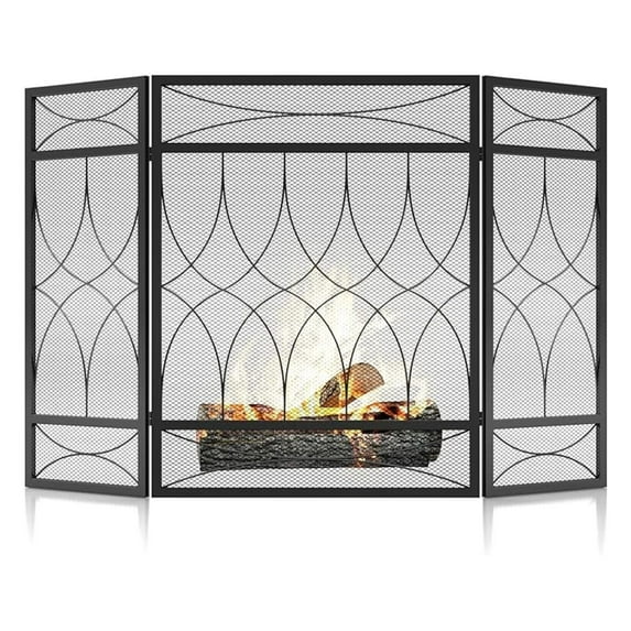 3-Panel Fireplace Screen 50.4"(L) x 31.8"(H) Fireproof Protection ...