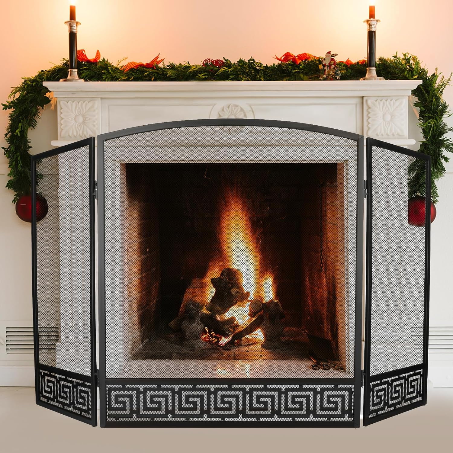 3 Panel Fireplace Screen Decorative, Curved & Foldable Fire Place ...