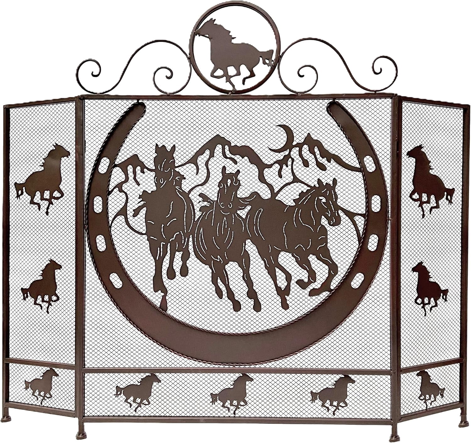 3-Panel Fireplace Screen Decorative with Horseshoe and Running Horses ...