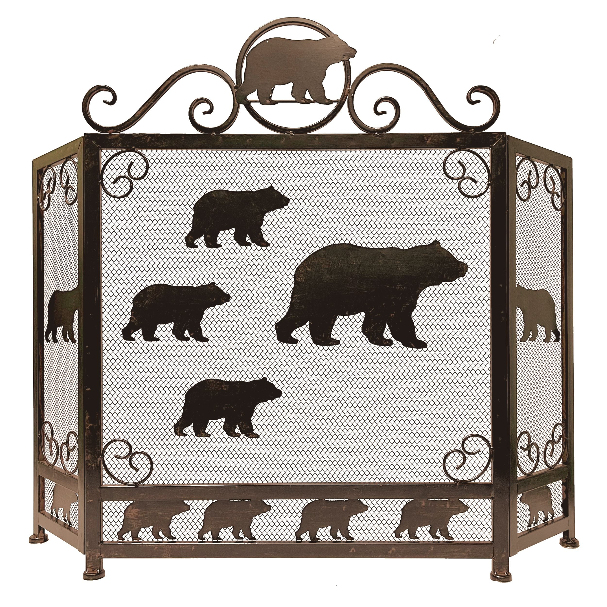 3-Panel Fireplace Screen Decorative with Sloth of Bears Design - Stand ...