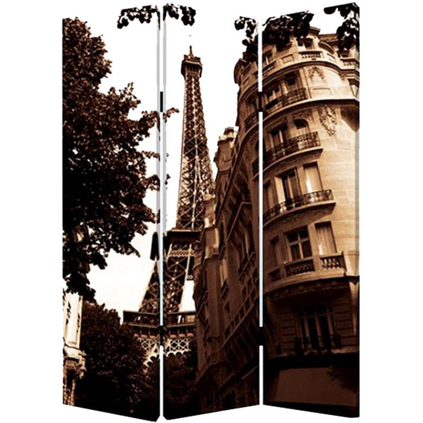 3 Panel Foldable Canvas Screen with Eiffel Tower Print in Brown ...