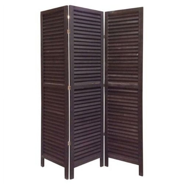 3 Panel Foldable Wooden Shutter Screen with Straight Legs, Black ...