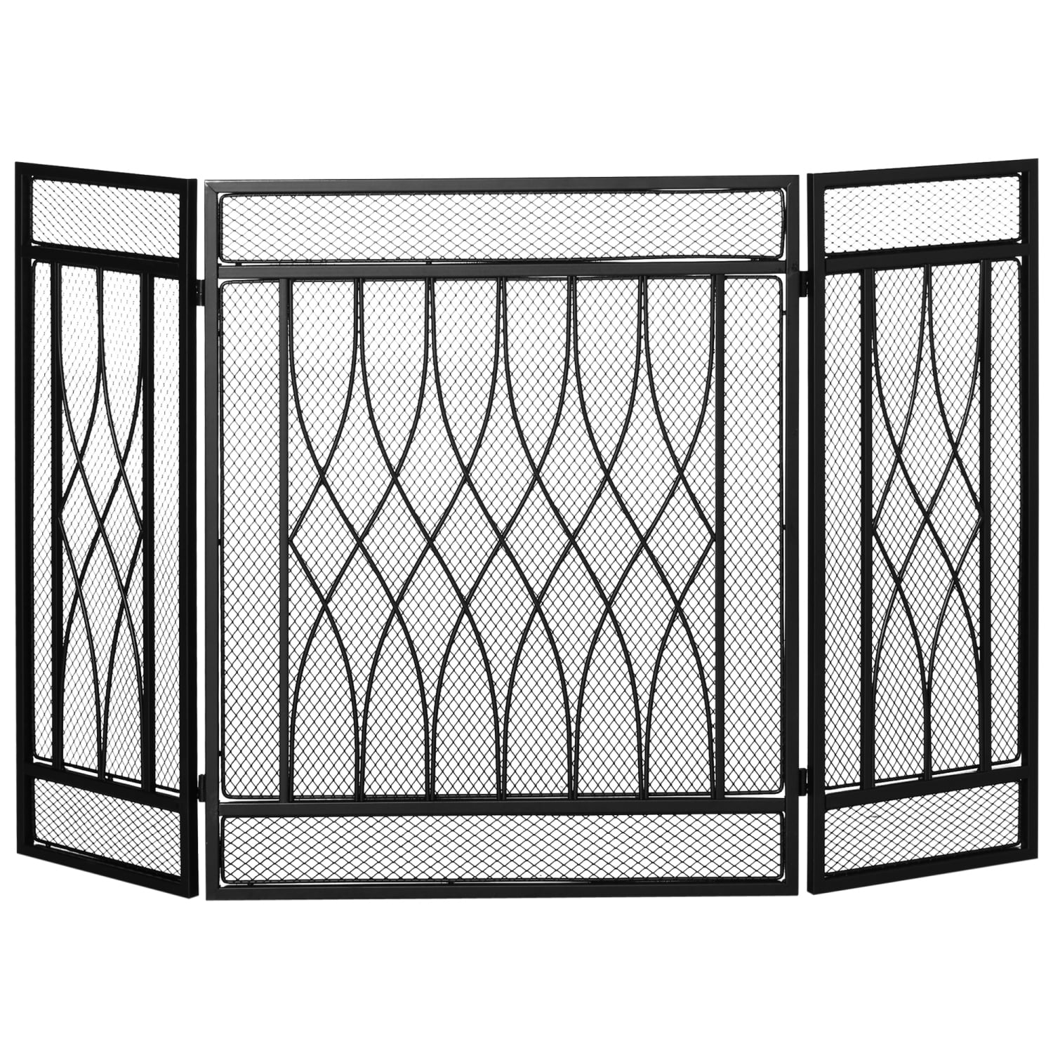 3-Panel Folding Fireplace Screen Metal Mesh Fire Spark Guard for Wood ...