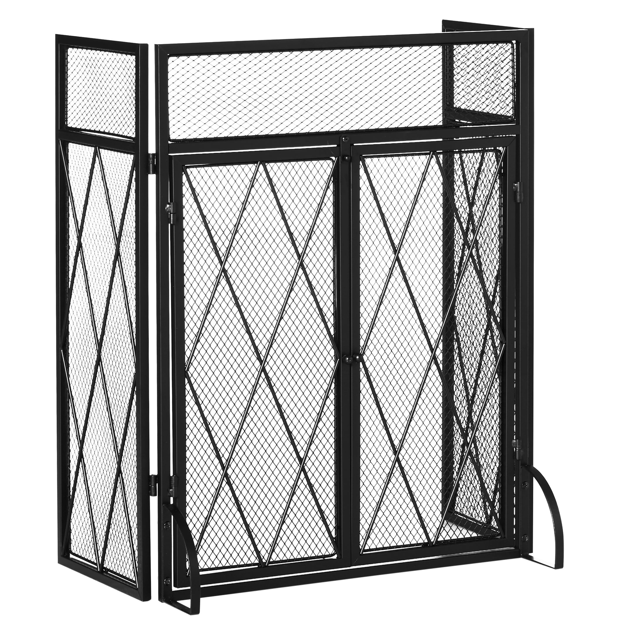 3-Panel Folding Fireplace Screen for Wood Burning with Double Doors ...