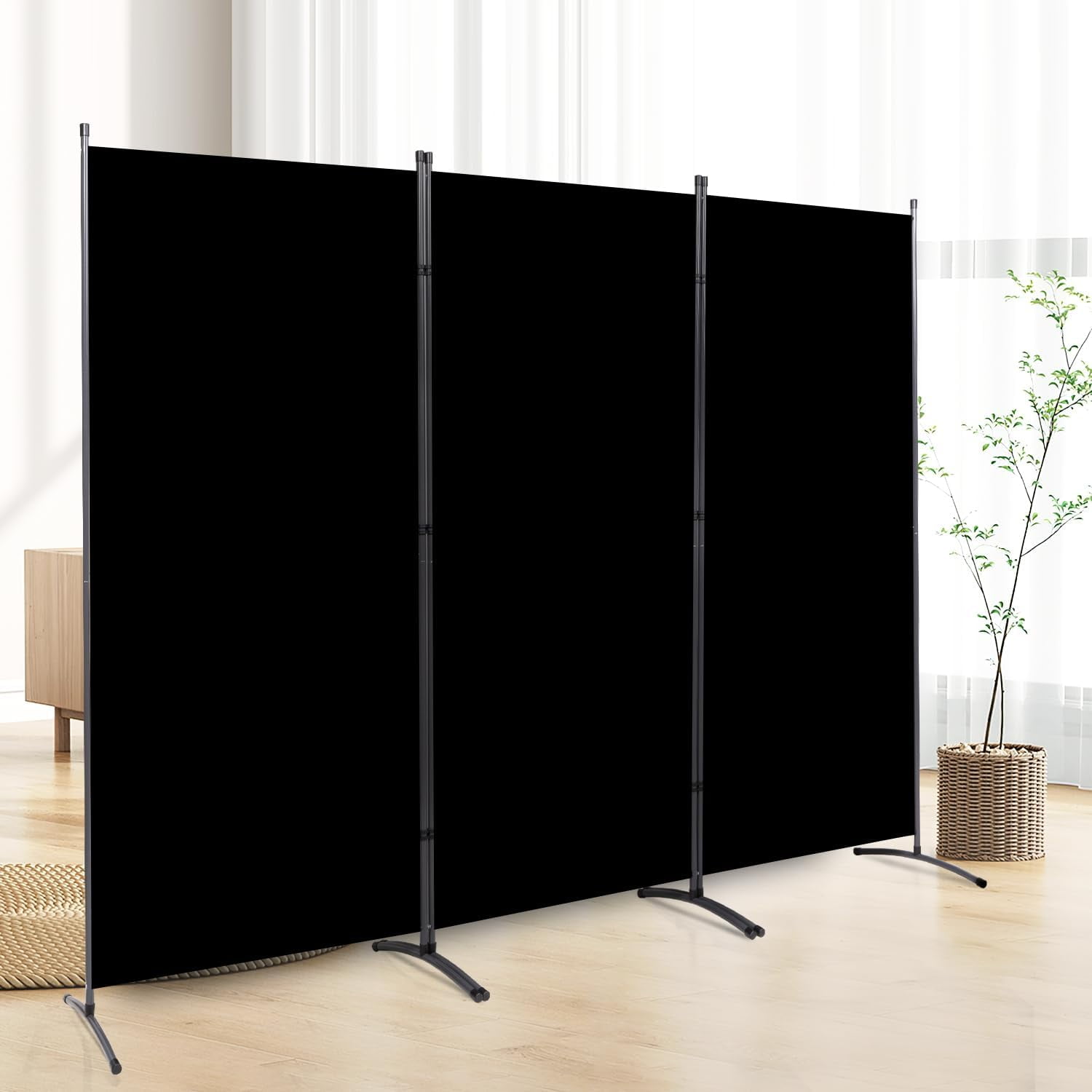 3 Panel Folding Privacy Screens, 6 FT Tall Wall Divider with Metal ...