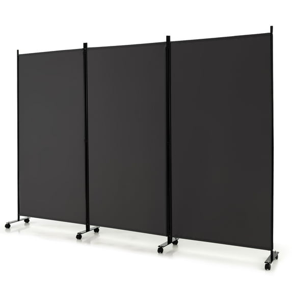3-Panel Folding Room Divider 6Ft Rolling Privacy Screen w/Lockable ...