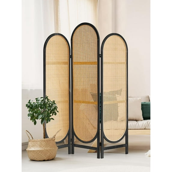 3 Panel Folding Room Divider, Hand-Woven Rattan Room Dividers and ...