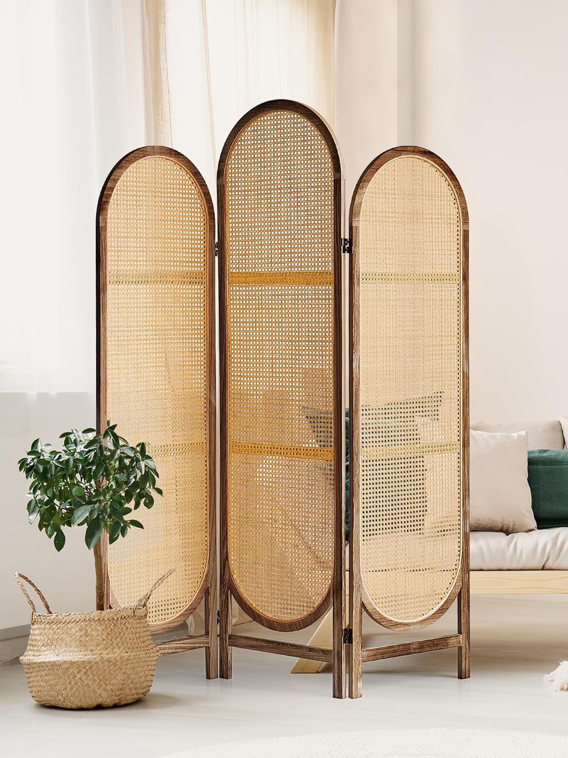 3 Panel Hand-Woven Rattan Room Dividers and Folding Privacy Screens ...