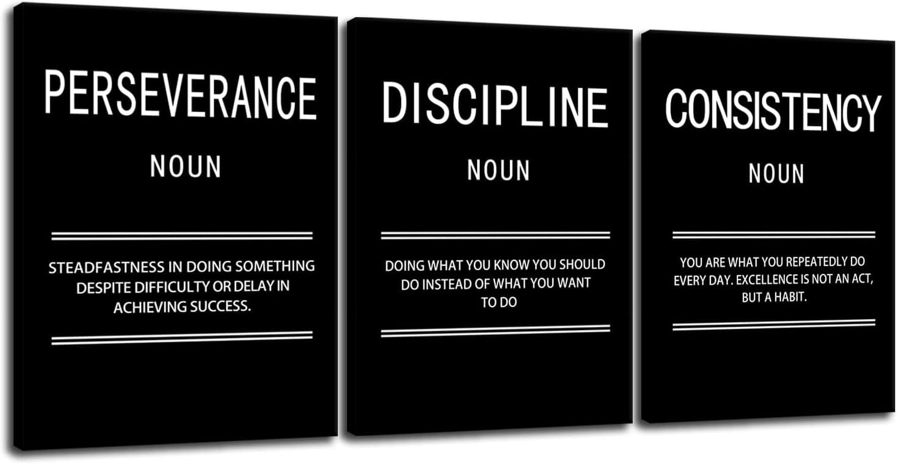 3 Panel Inspirational Canvas Perseverance Discipline Consistency Print ...