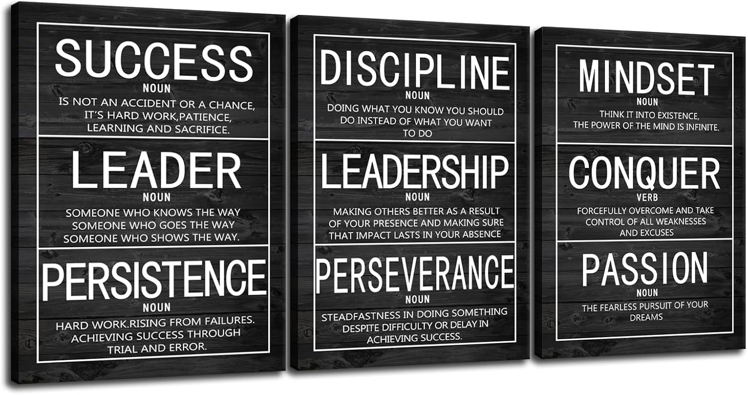 3 Panel Inspirational Canvas Perseverance Discipline Consistency Print ...