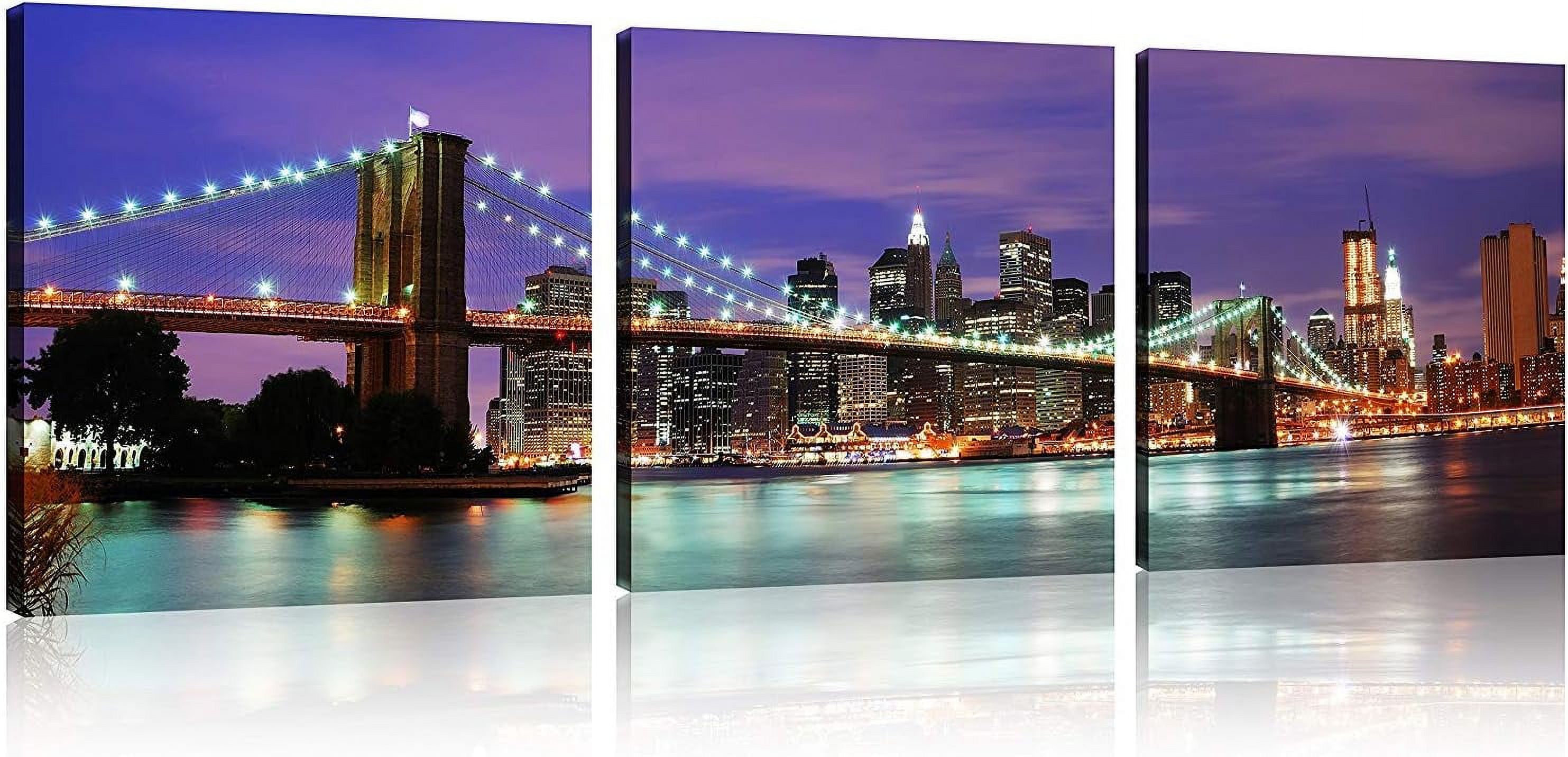 3 Panel New York City Wall Art Brooklyn Bridge Wall Art Broooklyn ...