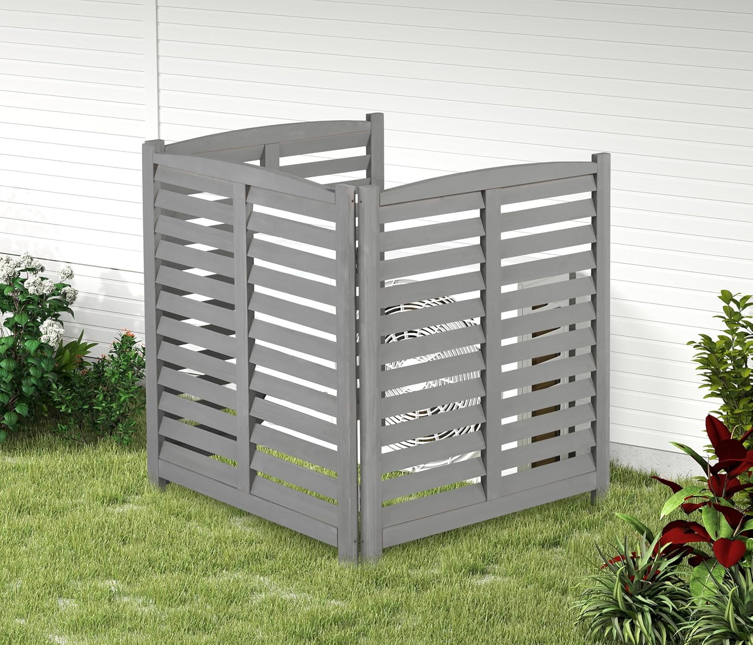 3-Panel Outdoor Air Conditioner Fence Screen, Outside Wood Privacy ...
