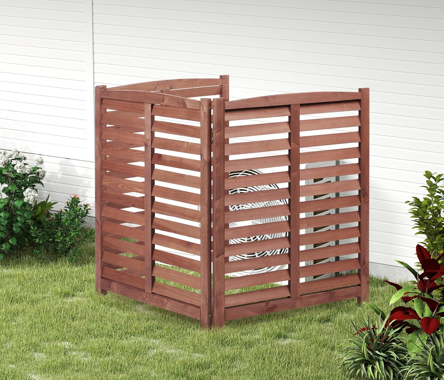 3-Panel Outdoor Air Conditioner Fence Screen with Metal Stakes, Outside ...