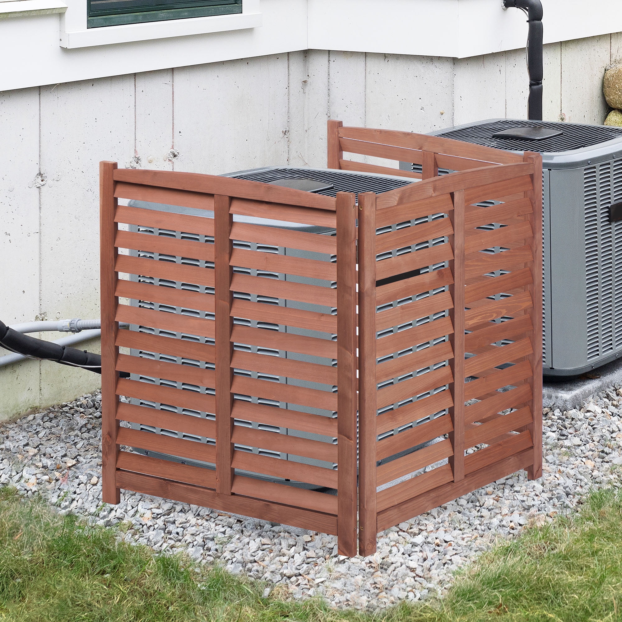 3-Panel Outdoor Air Conditioner Fence in Natural Wood 32" W x 38" H ...