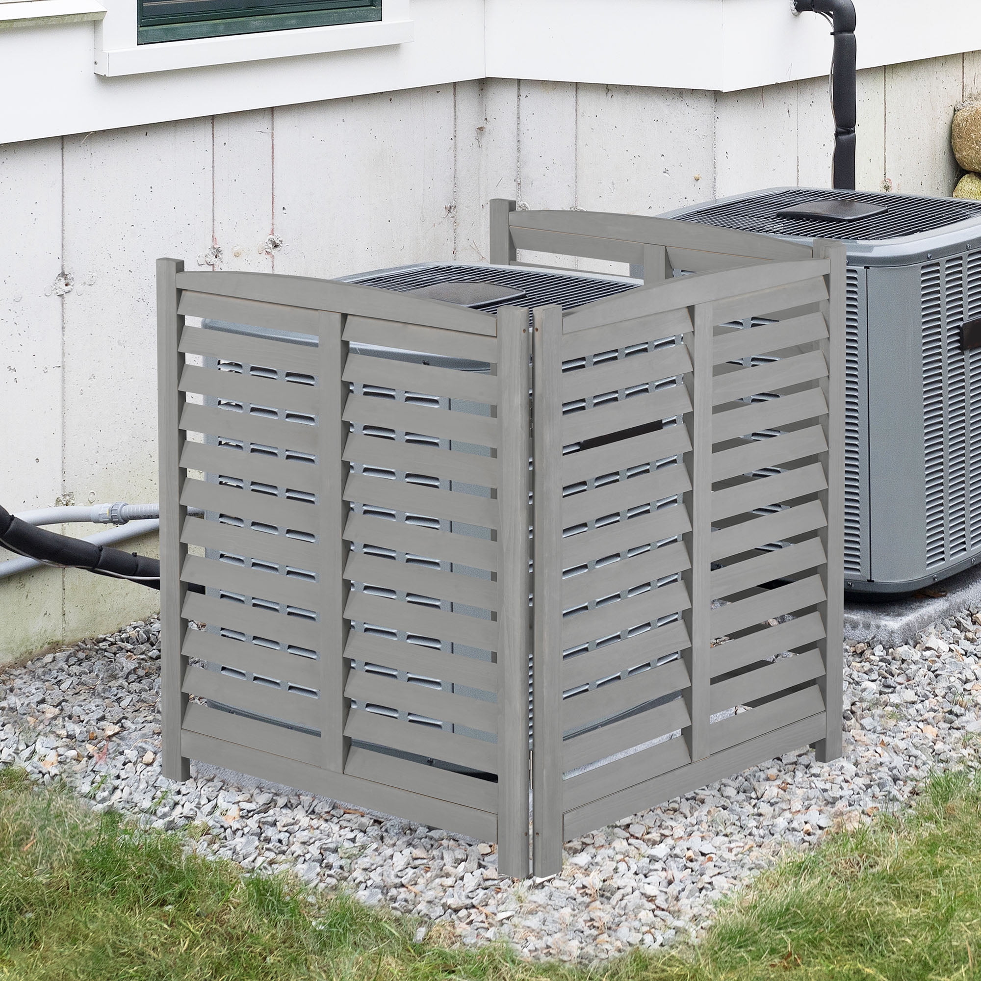 3-Panel Outdoor Air Conditioner Fence in Natural Wood 32" W x 38" H ...
