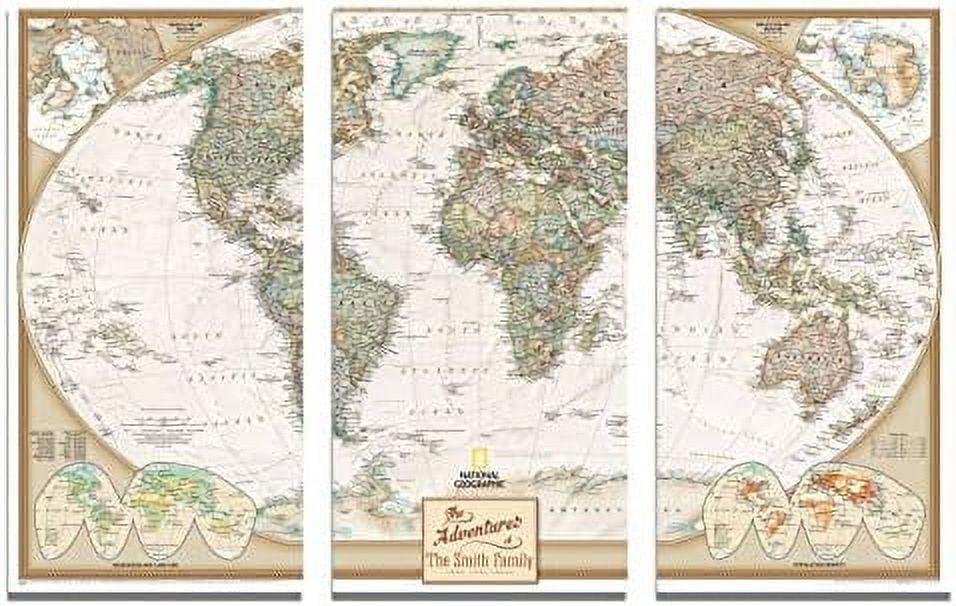 3 Panel - Personalized Canvas Executive World Travel Map with pins ...