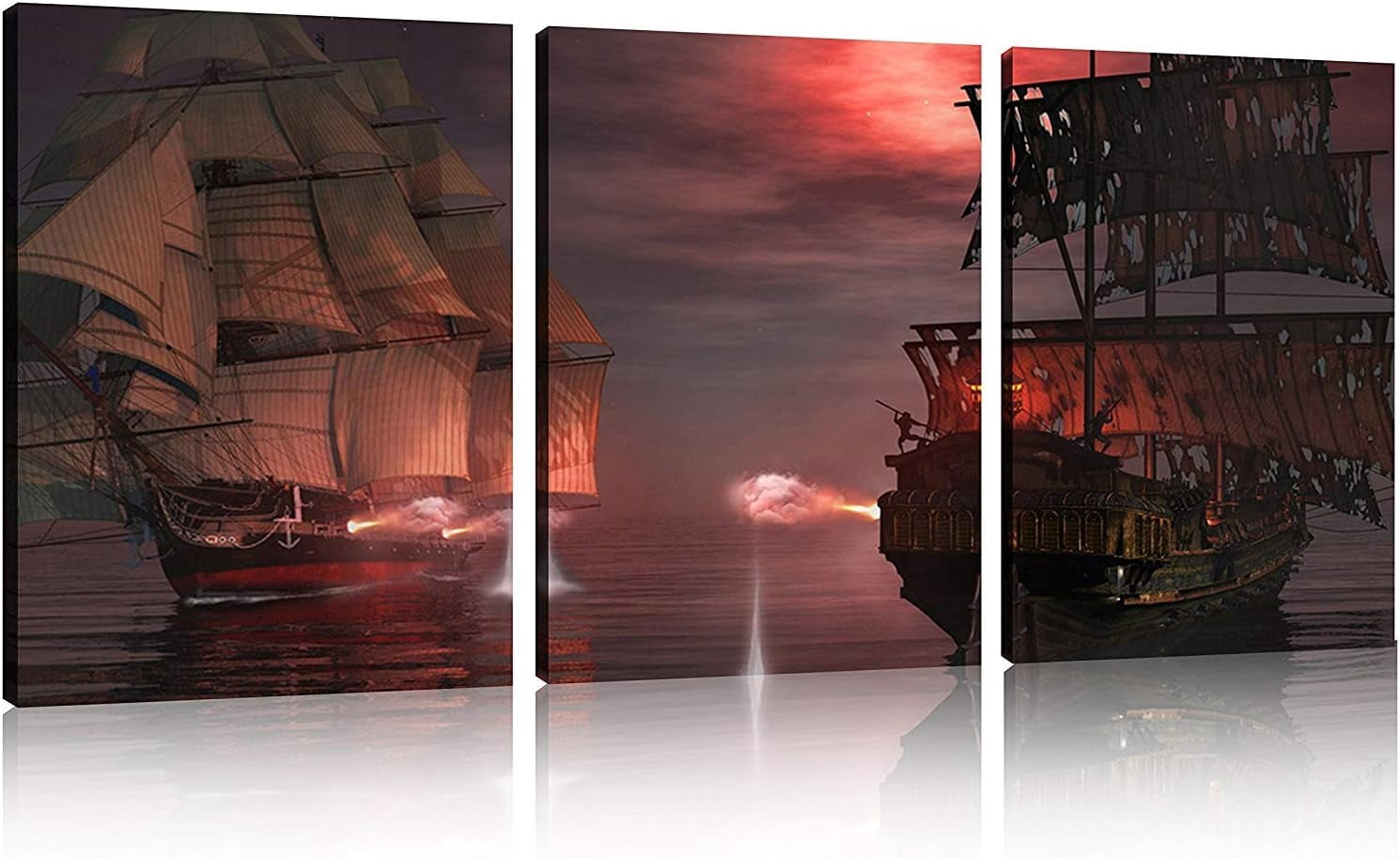 3 Panel Pirate Ship Decor Canvas Print, Ready to Hang 12"x16" Pirate ...