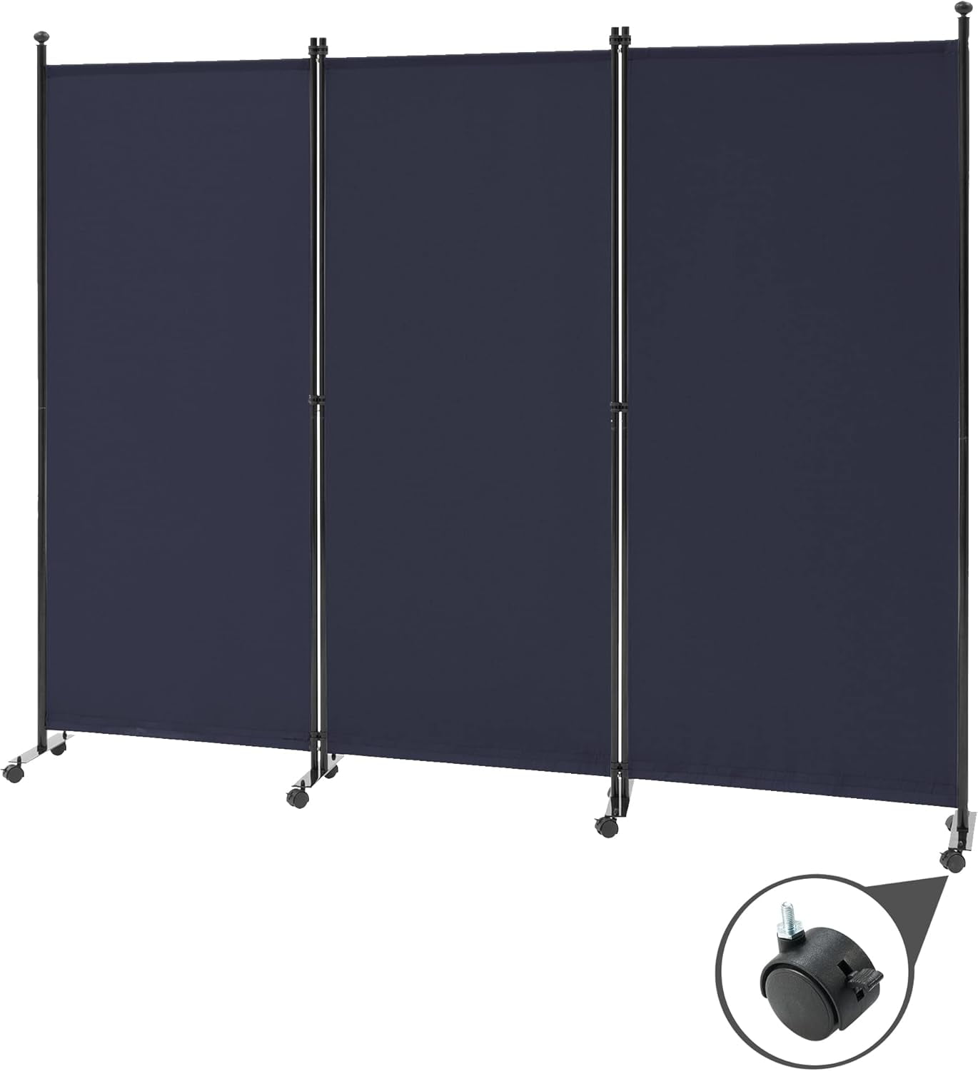 3 Panel Rolling Room Divider, Folding Partition Privacy Screens ...