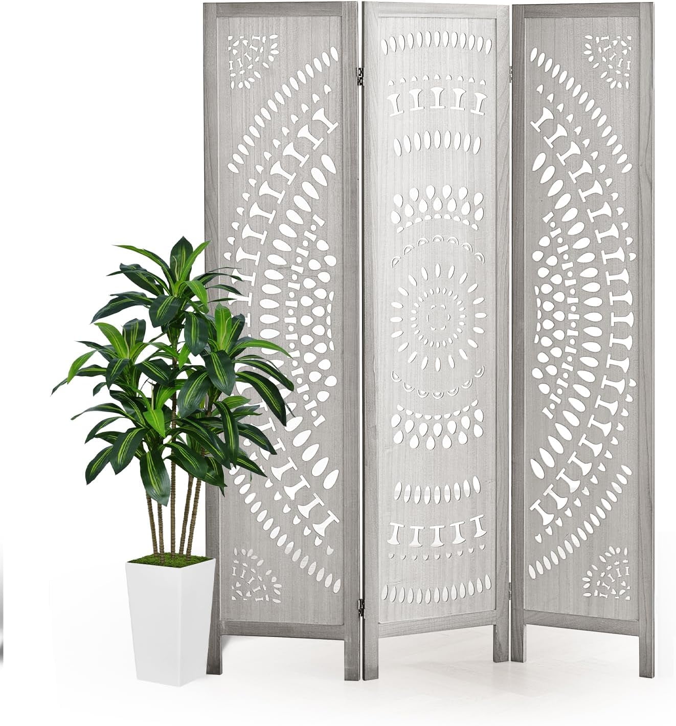 3 Panel Room Divider, Carved Room Divider, Privacy Screen Wood Divider ...