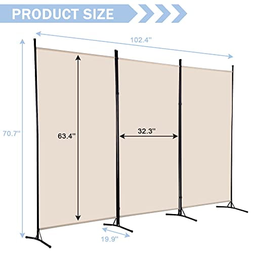 3-Panel Room Divider Folding Privacy Screens with Metal Frame, 6 Ft ...