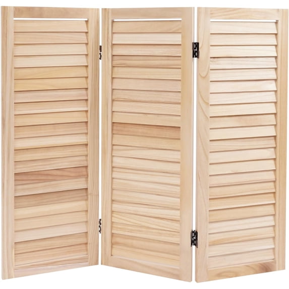 3 Panel Room Divider Screen, Freestanding Folding Paulownia Wooden ...