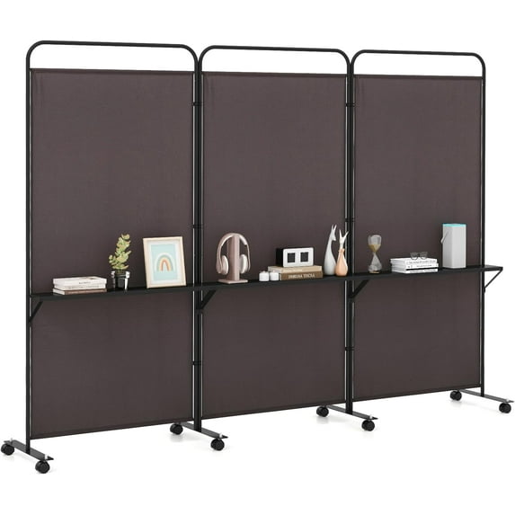 3 Panel Room Divider with Storage Shelves, 6FT Folding Privacy Screen ...