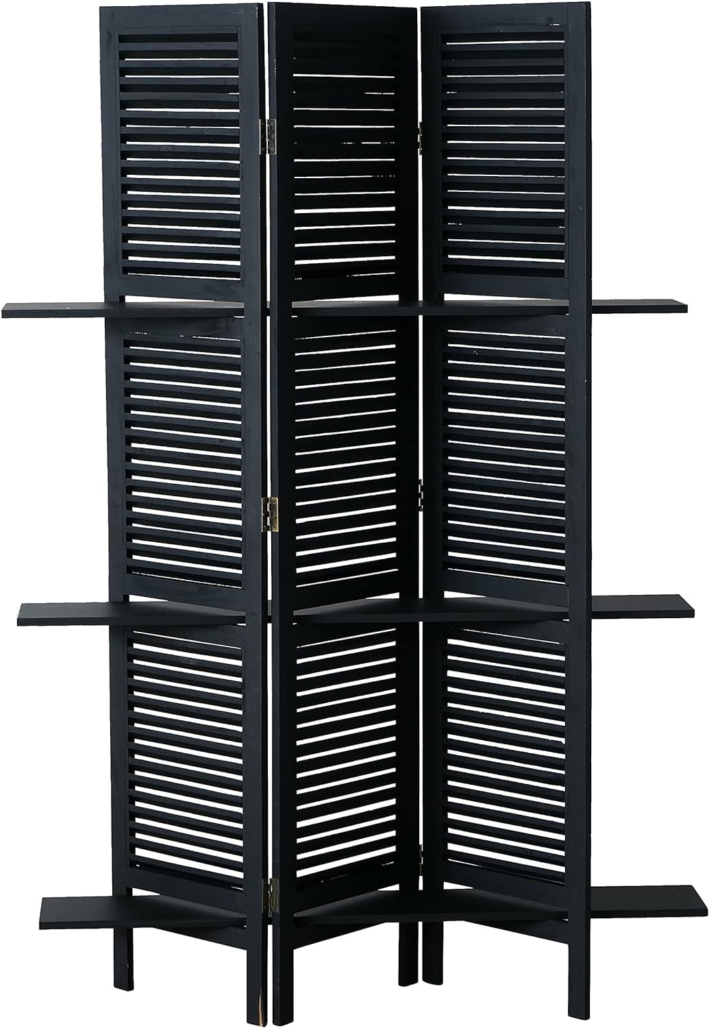 3 Panel Shelves and Shutters Room Divider, Rustic Black, Fir Wood and ...
