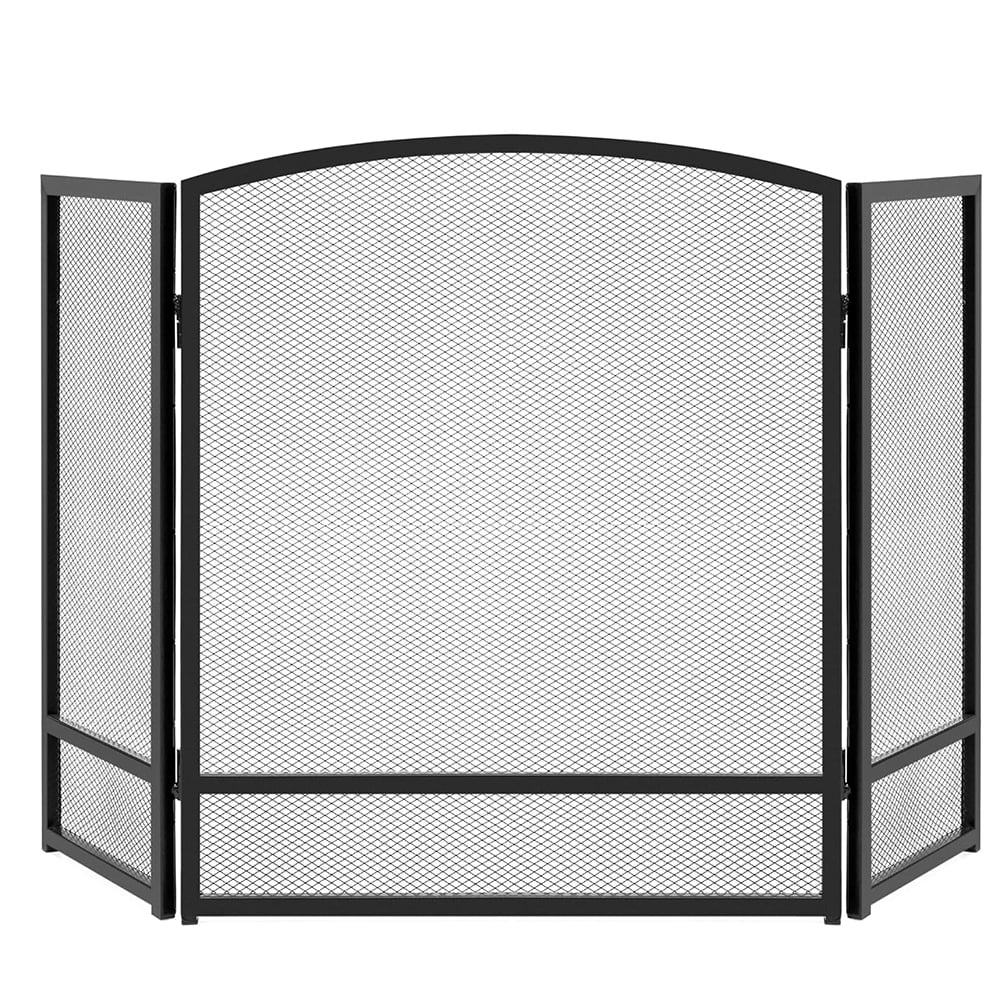 3-Panel Simple Steel Mesh Fireplace Screen, Fire Spark Guard Grate with ...