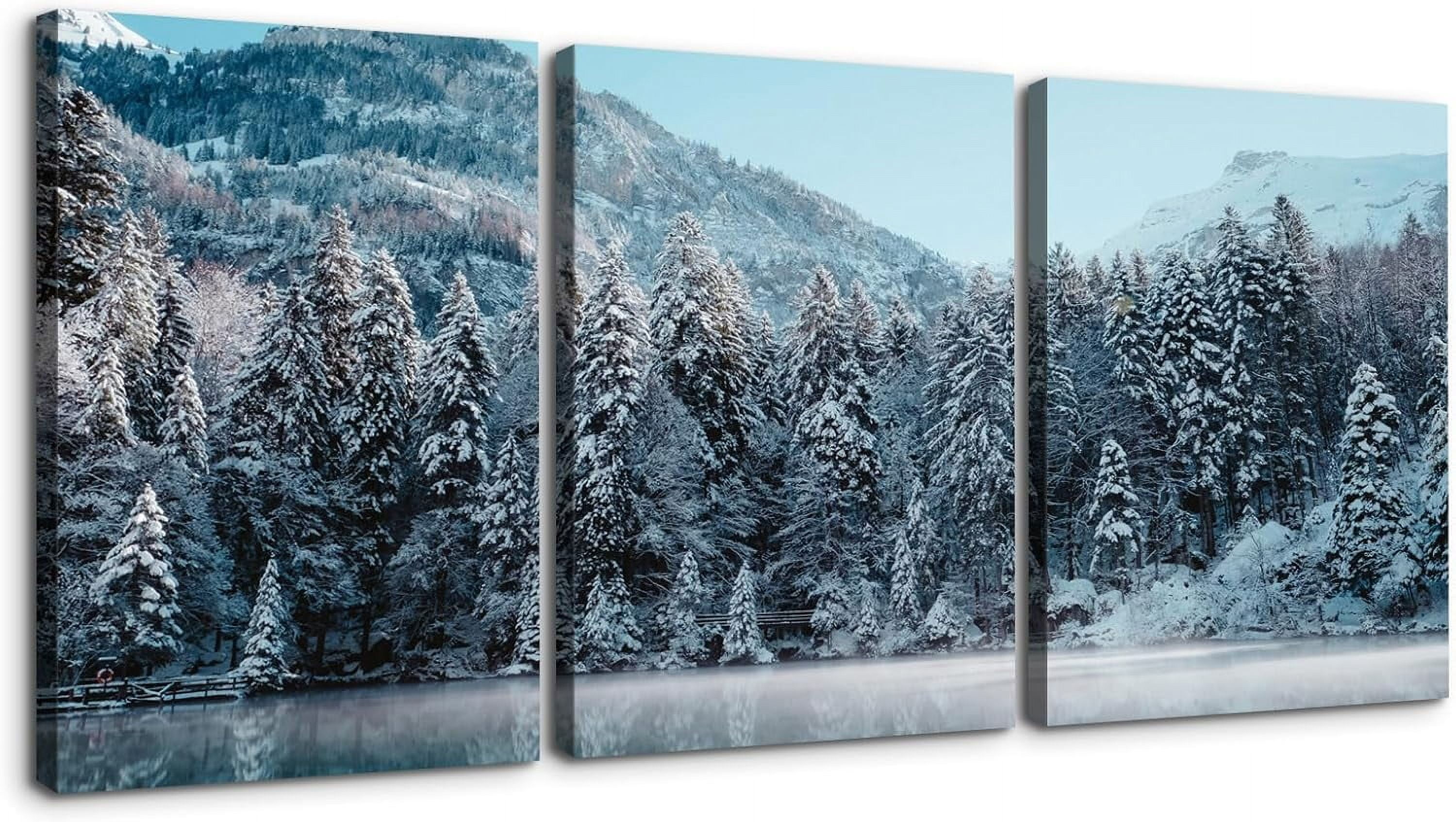 3 Panel Snow Mural Canvas Wall Art for Home Decor - Snowy Trees and ...