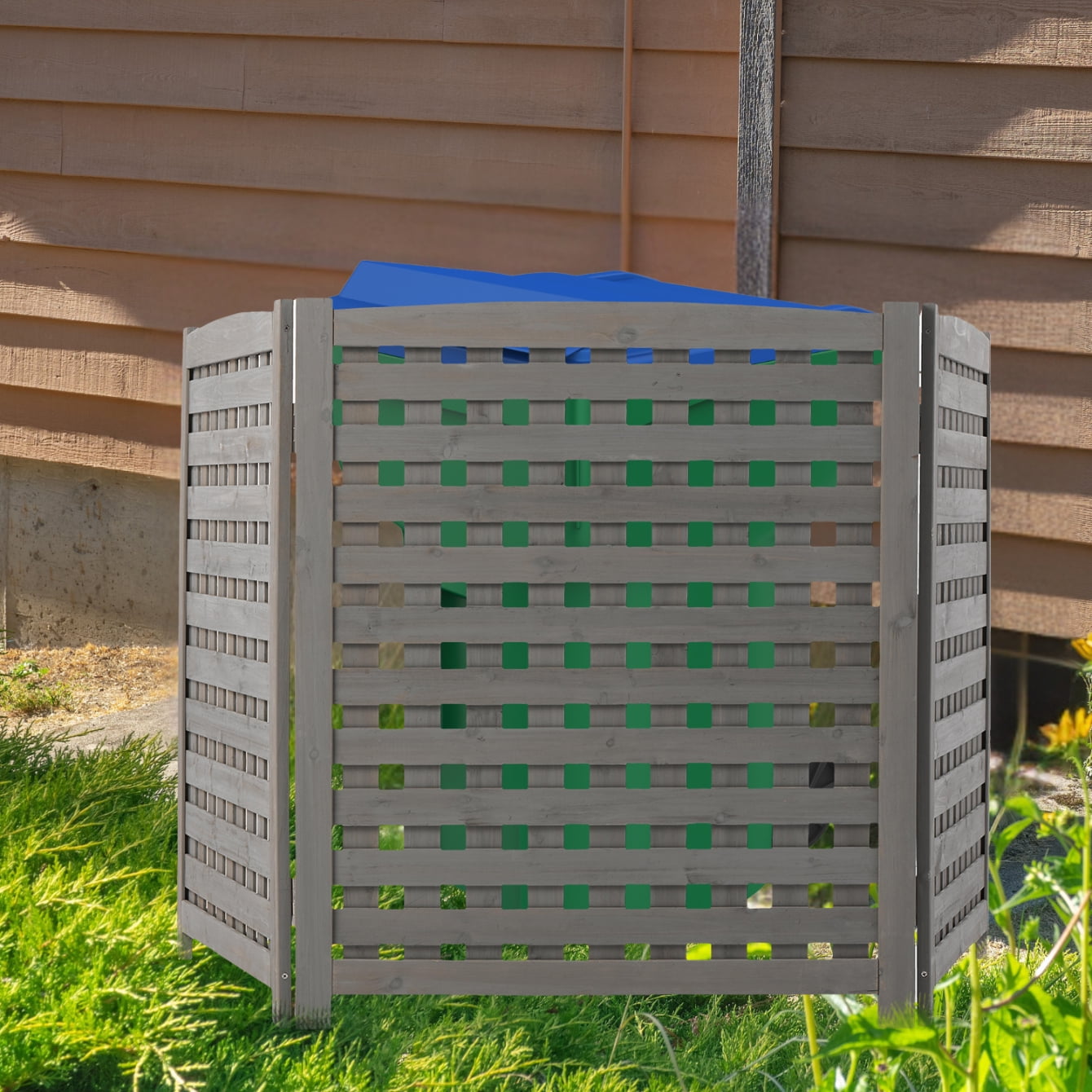 3-Panel Solid Wood Privacy Fence Screen for Outdoor AC Unit, Trash Bin ...