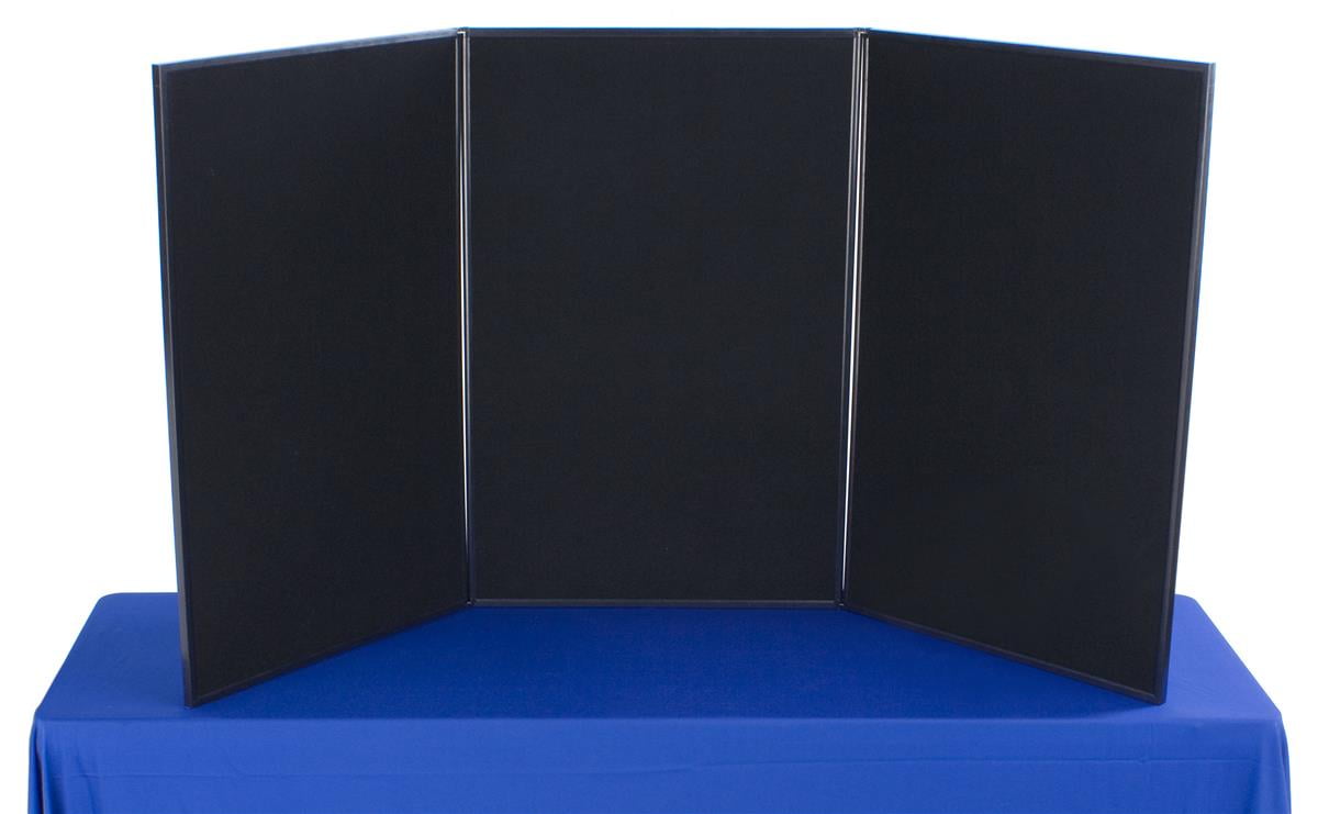3-Panel Tabletop Exhibition Board, 72 x 36 - Black and Gray Hook & Loop ...