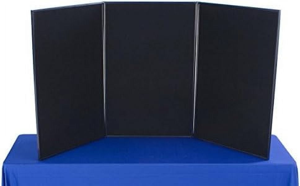 3-Panel Tabletop Exhibition Board, 72 x 36 - Black and Gray Hook & Loop-Receptive Fabric, for ...