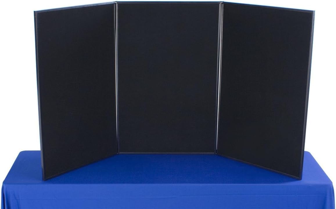 3-Panel Tabletop Exhibition Board, 72 x 36 - Black and Gray Hook & Loop-Receptive Fabric, for ...