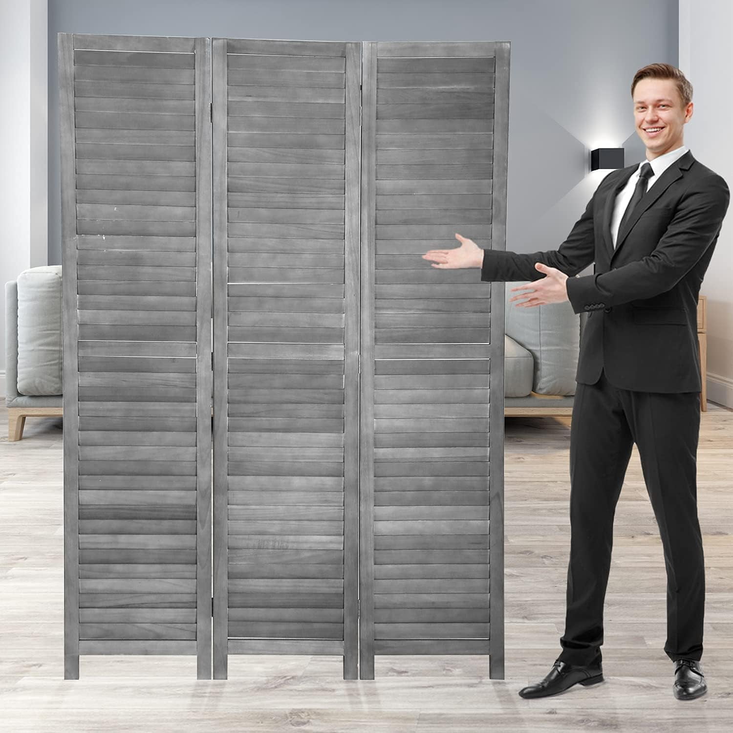 3 Panel Wood Privacy Screen, 4.3 Ft Tall Folding Freestanding Partition ...
