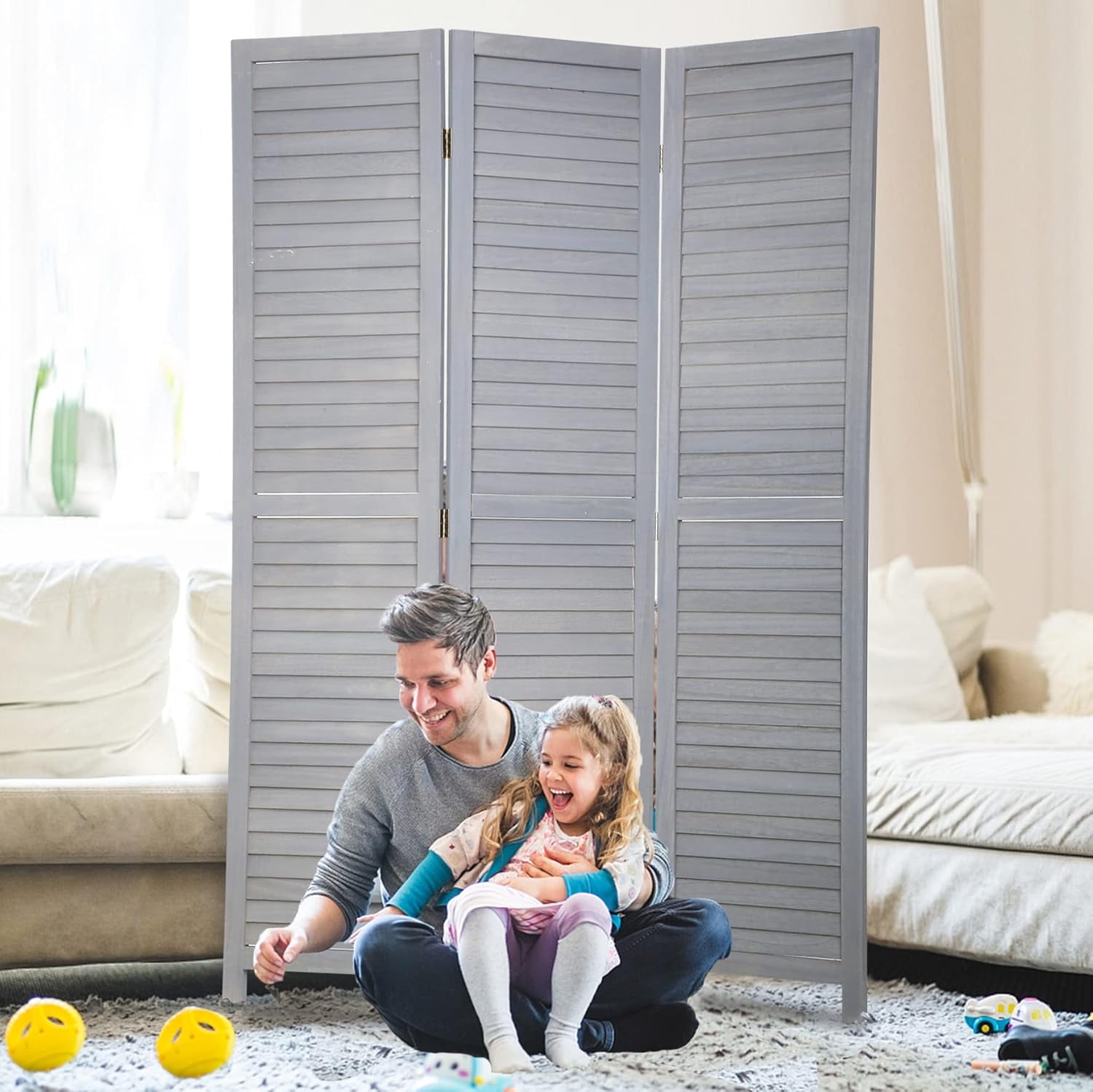 3 Panel Wood Room Divider for Room Separation 5.6 Ft Tall Folding Privacy Screen Portable ...