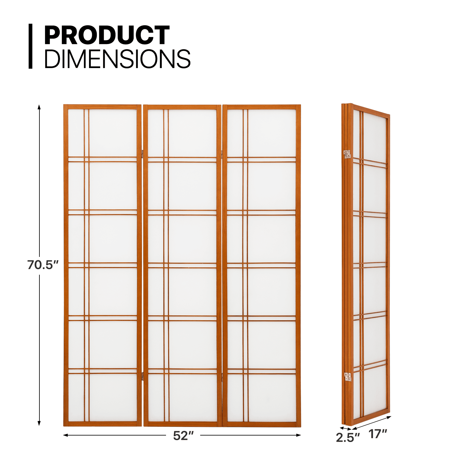 3 Panel Wooden Frame Foldable Partition Room Divider Shoji Privacy ...
