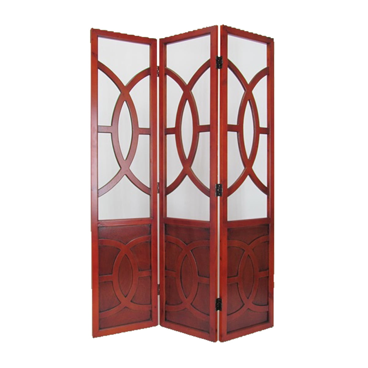 3 Panel Wooden Frame Screen with Interconnected Cut Out, Cherry Brown ...