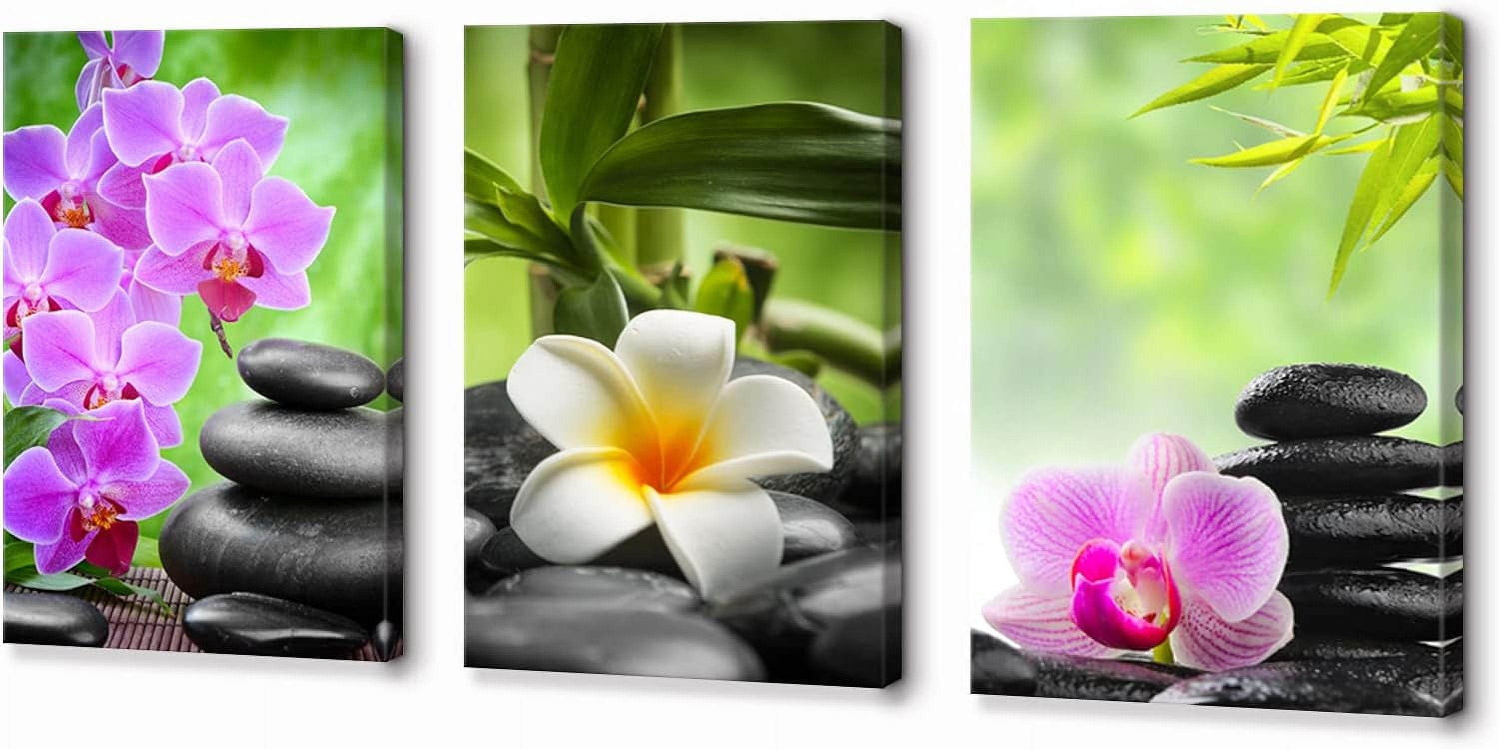 3 Panel Zen Canvas Wall Art Still Life Spa Stones with White Frangipani ...