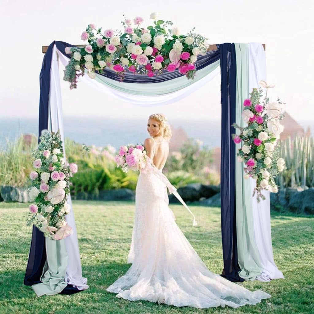 3 Panels 20Ft Chiffon Wedding Arch Drapes Navy Sheer Ceiling Drapes ...