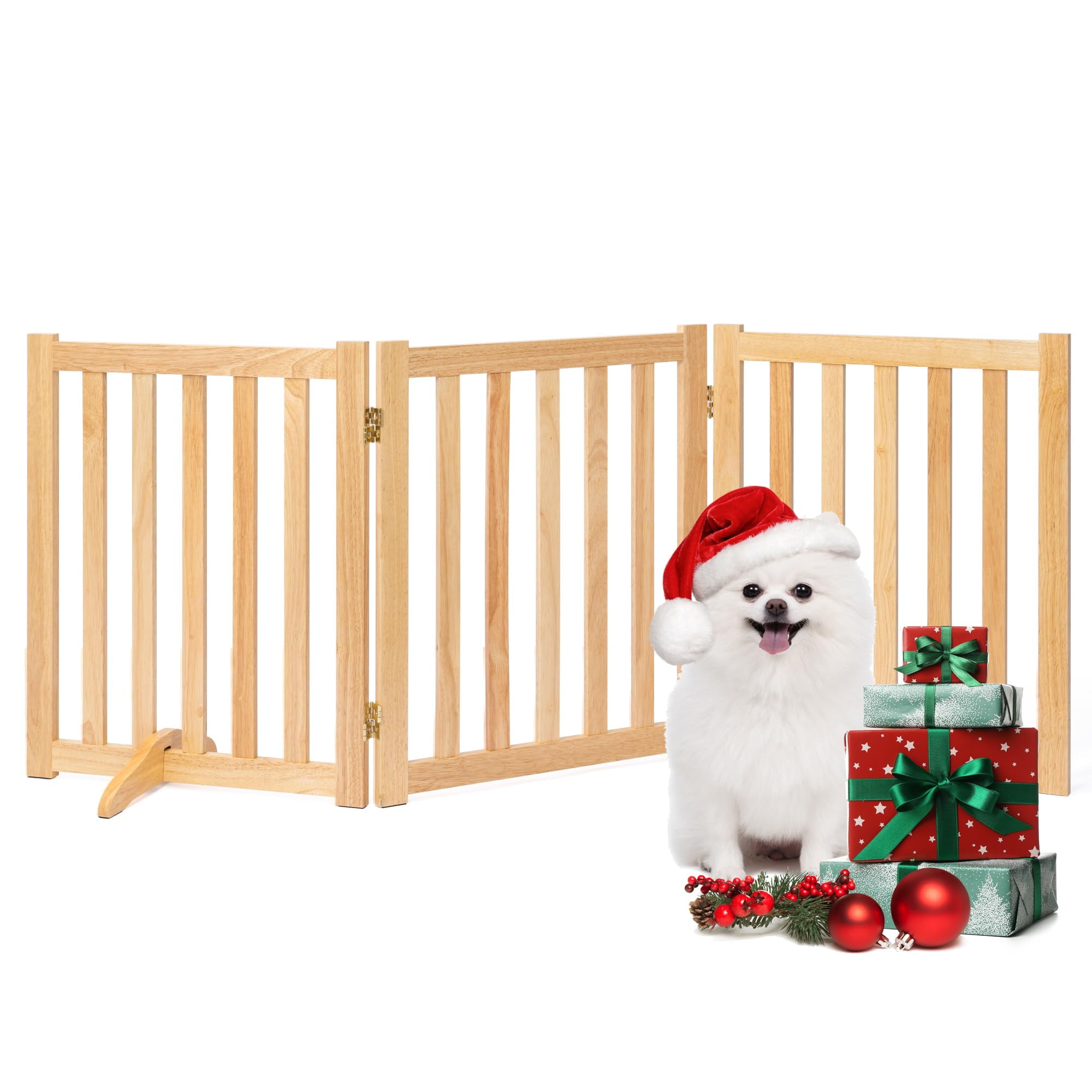 3 Panels 24" Freestanding Pet Gate, Solid Wood Folding Safety Fence ...