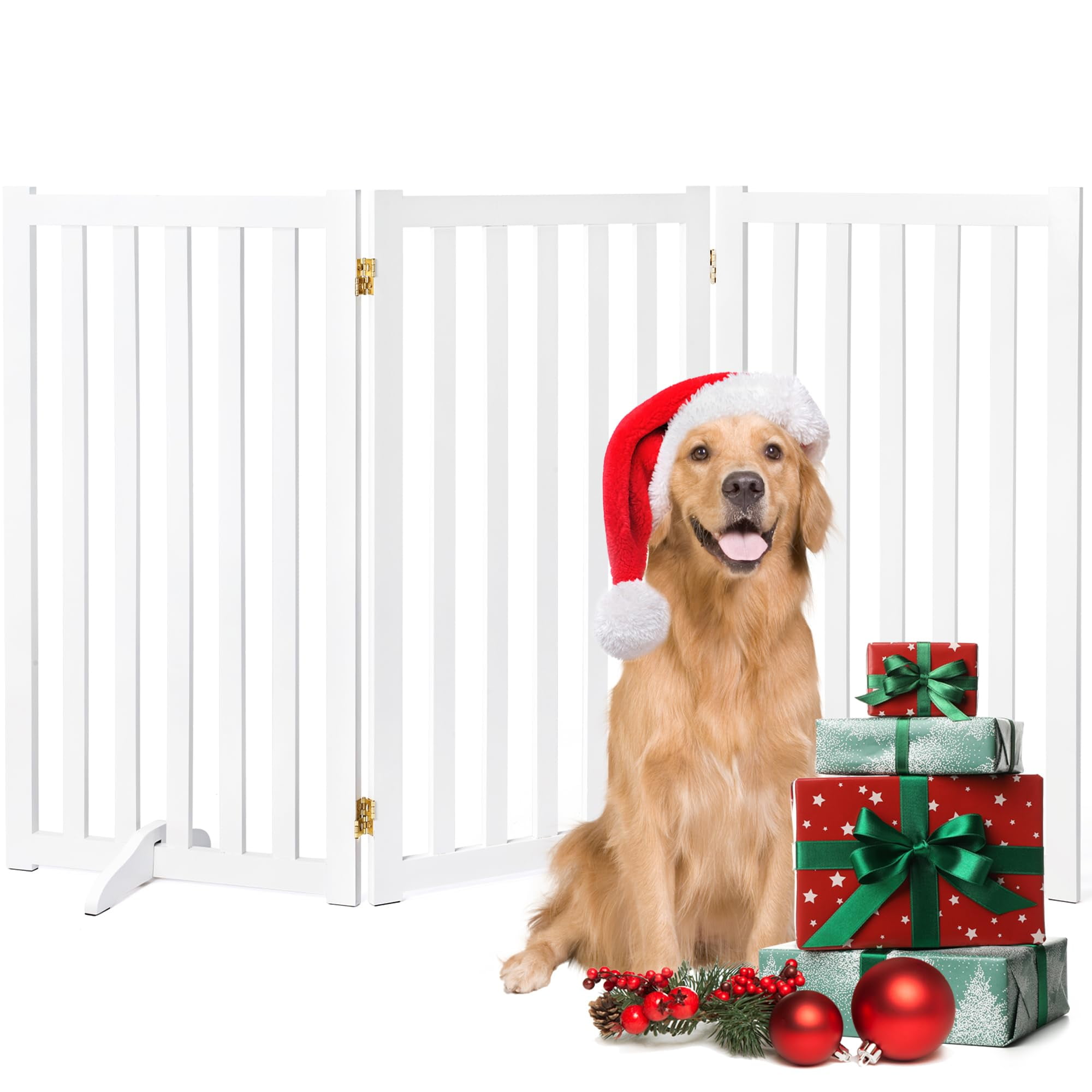 3 Panels 36" Freestanding Pet Gate, Solid Wood Folding Safety Fence ...