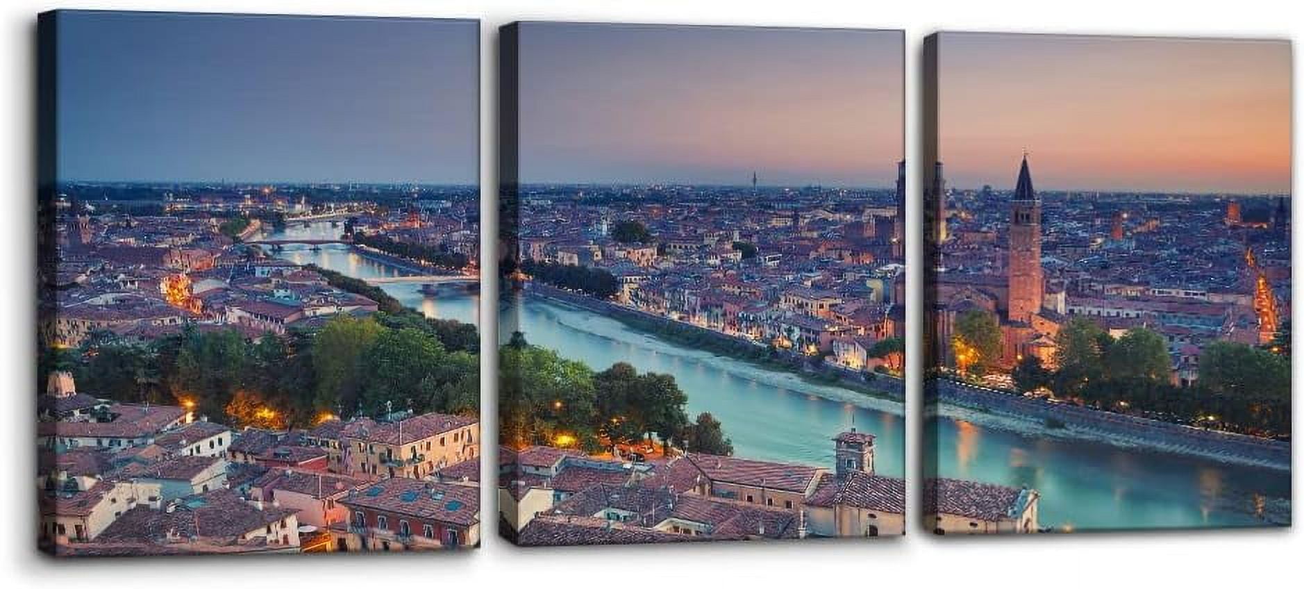 3 Panels Canvas Print Wall Art Set Verona Sunset Cityscape Italy ...