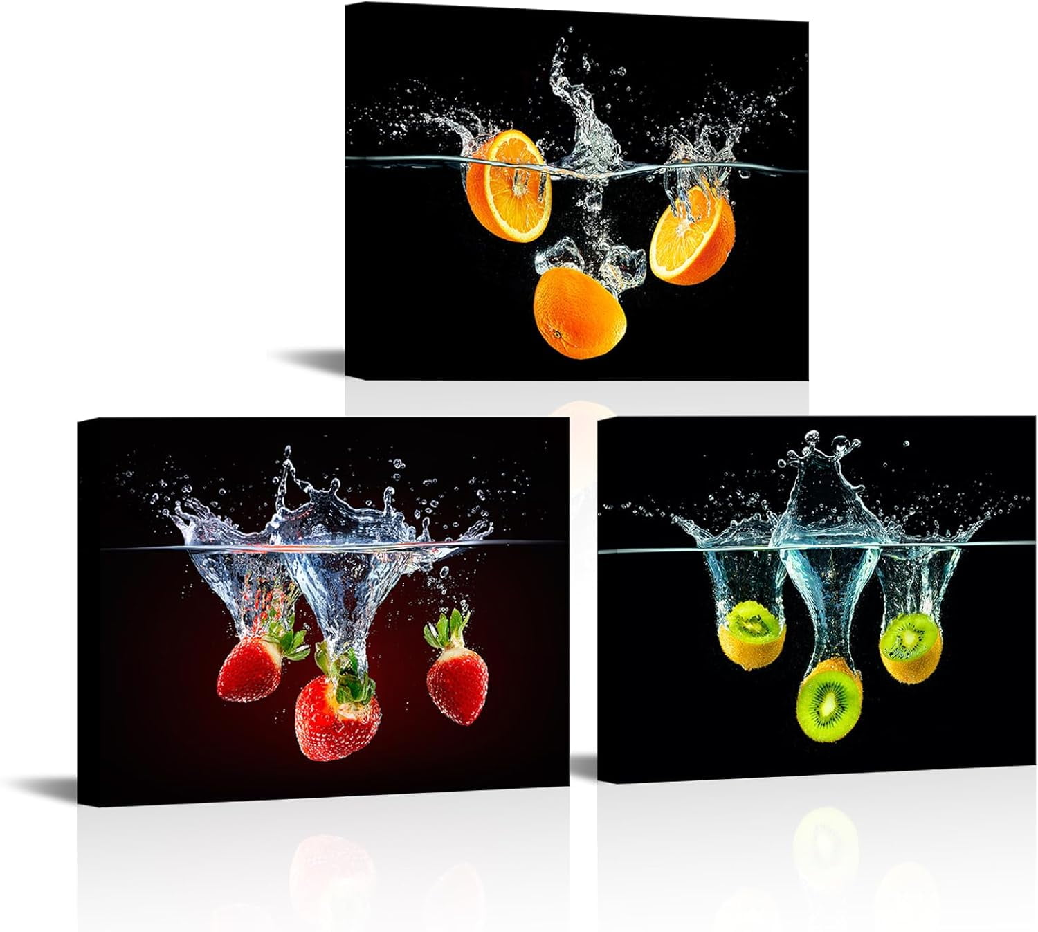 3 Panels Fruit Wall Art for Kitchen Vivid Orange Strawberry and ...
