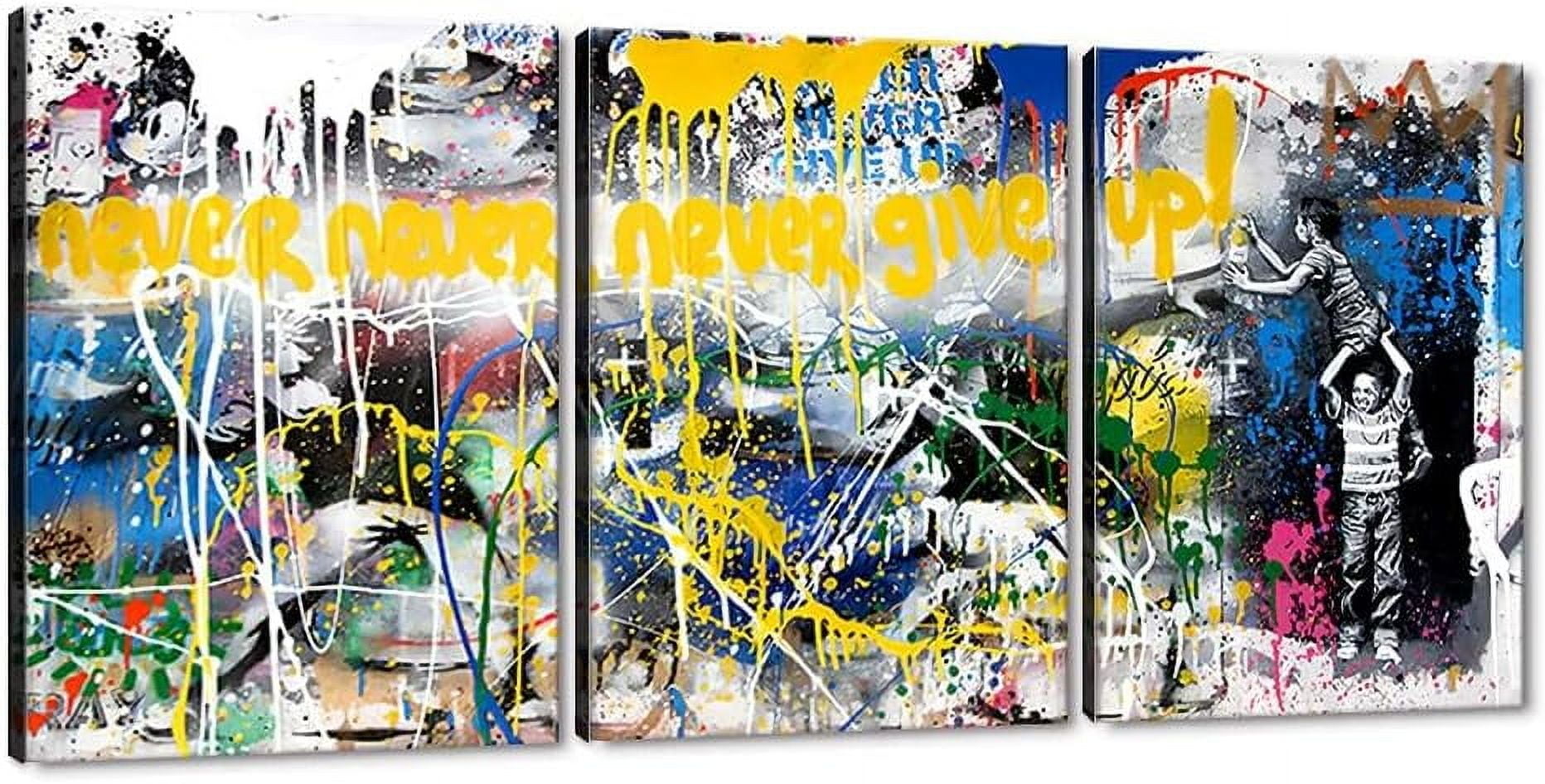 3 Panels Graffiti Canvas Wall Art Behind the Curtain Banksy Poster ...